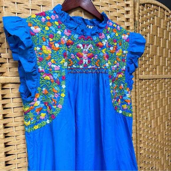 Sister Mary | Dresses | Sister Mary Embroidered Blue Dress Ruffles Cap ...